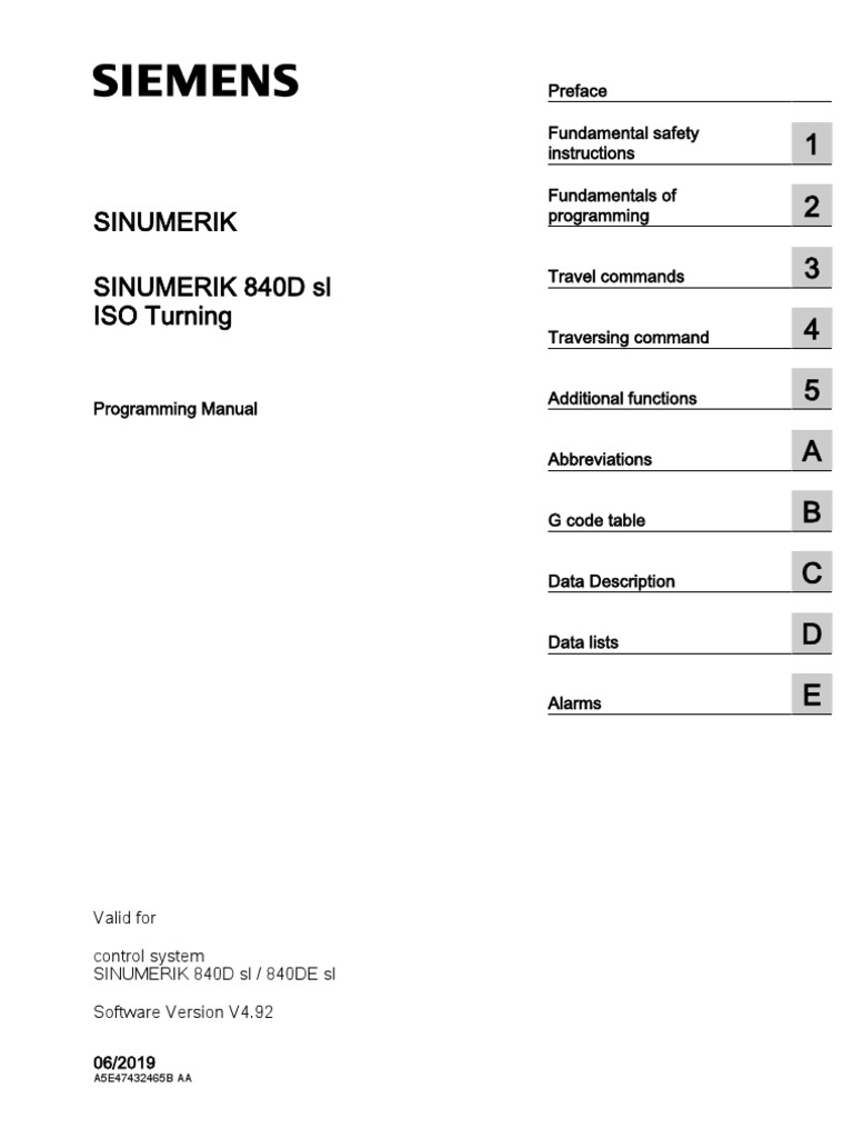 Sinumerik Sinumerik 840D SL ISO Turning: 1 2 3 4 5 A B C D E | PDF | Computer Security | Security