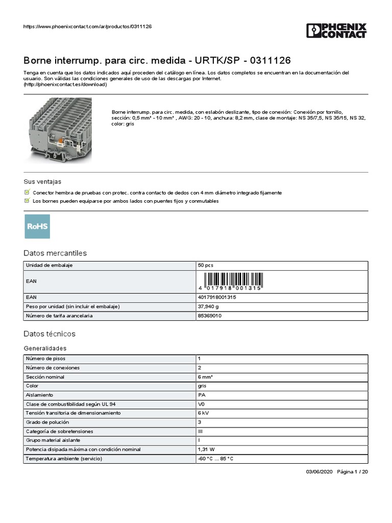 Bornera URTK - SP Phoenix Contact | PDF | Sector secundario de la ...