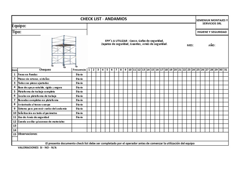 Check List Andamios | PDF