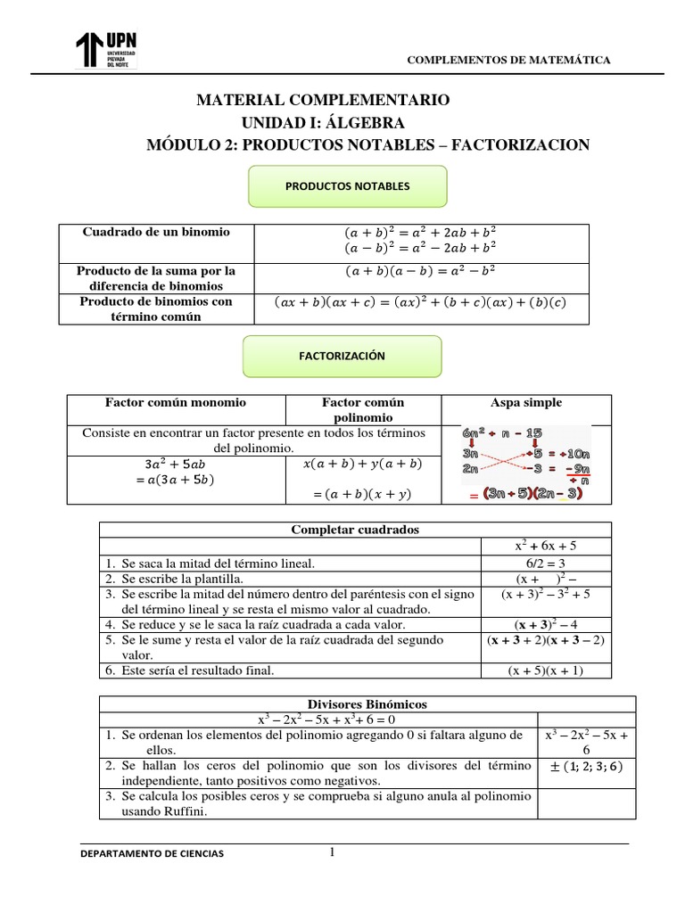 Material Complementario - Módulo 2 | PDF | Factorización | Matemática Elemental