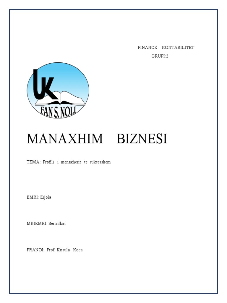 Manaxhim Biznesi: Finance - Kontabilitet Grupi:2 | PDF