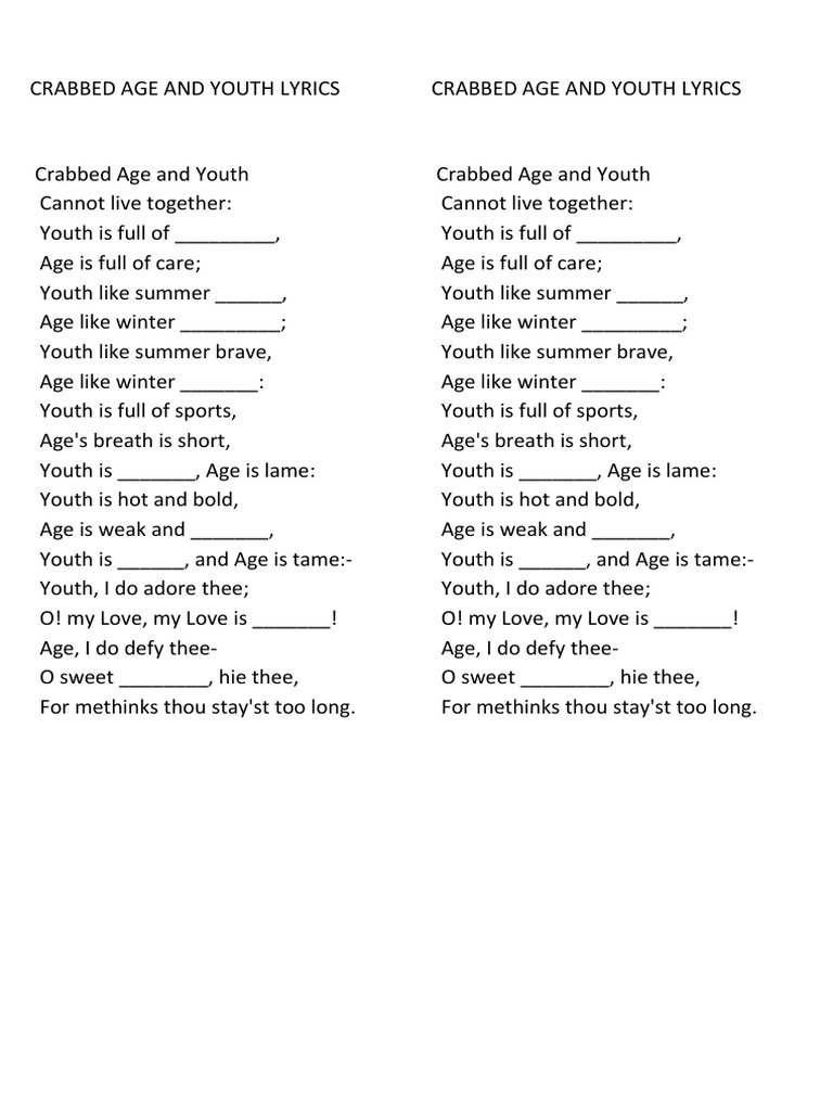 CRABBED AGE AND YOUTH LYRICS | PDF