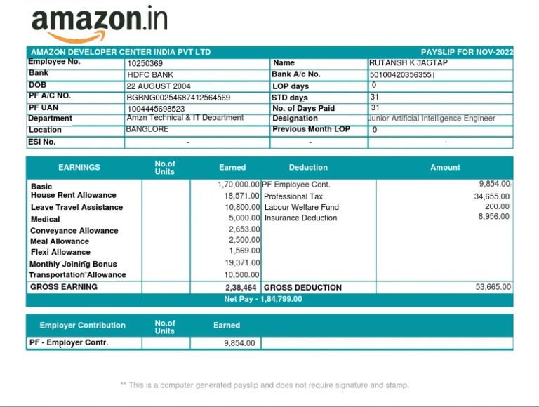 Edited - My Amazon Payslip 1 | PDF | Finance & Money Management
