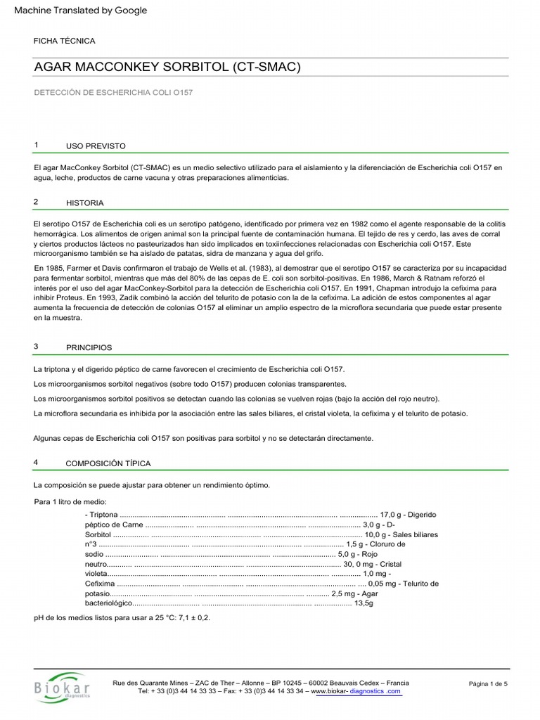 Agar Macconkey Sorbitol (CT Smac) : Detección de Escherichia Coli O157 ...