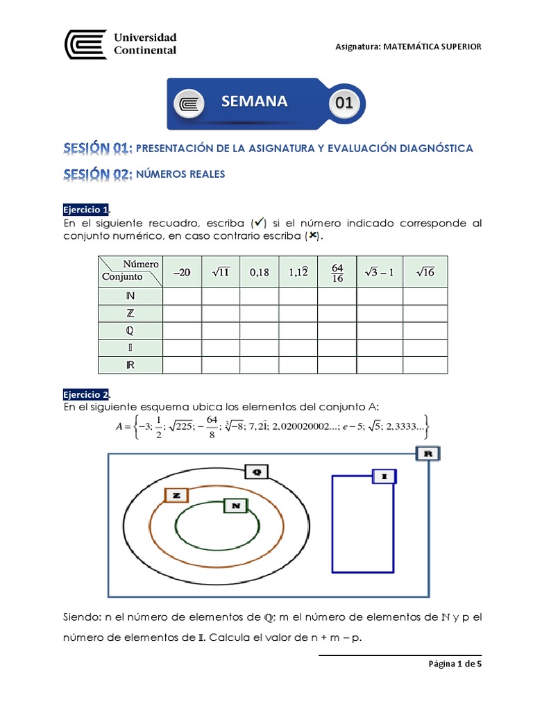 Práctica - Semana 1 MATEMÁTICA SUPERIOR | PDF | Número Real | Número racional