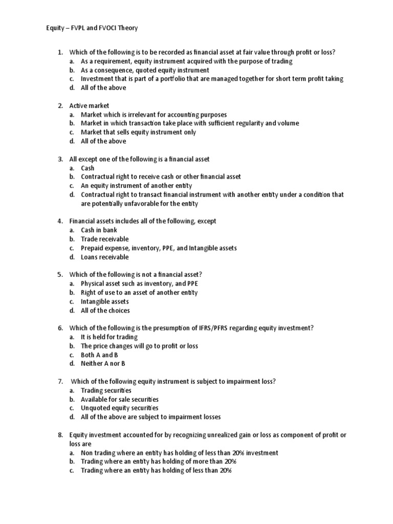 Equity FVPL AND FVOCI Theory For Printing | PDF | Fair Value | Mark To ...