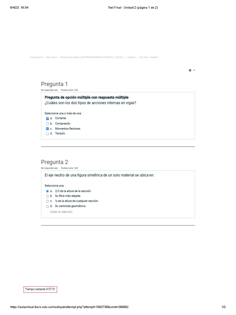 Pregunta 1: Pregunta de Opción Múltiple Con Respuesta Múltiple | PDF | Viga (Estructura ...