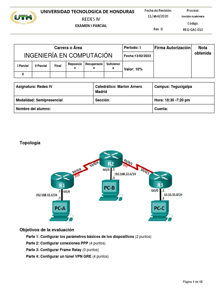 Examen Del Primer Parcial Ip - 2023 | PDF | Protocolos de internet | Red de computadoras