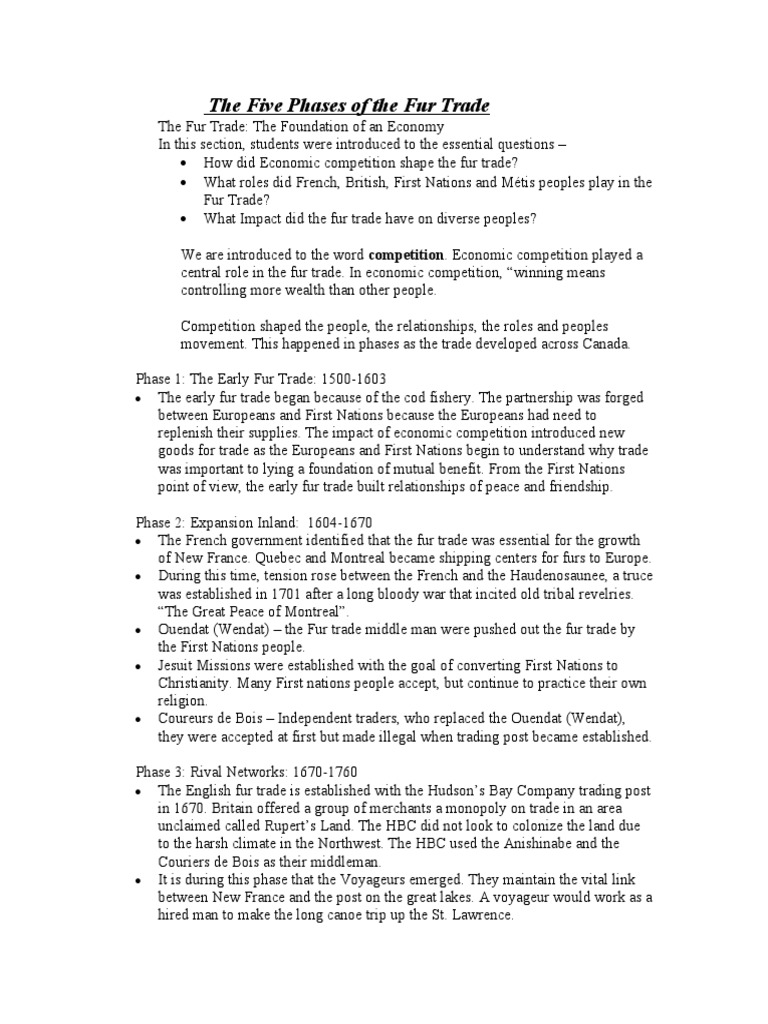 The Five Phases of The Fur Trade | PDF | New France | Fur