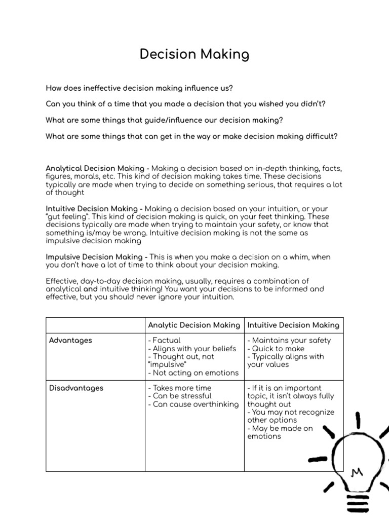 Decision Making Worksheet | PDF | Decision Making | Thought