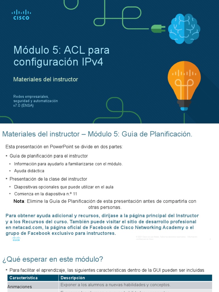 Módulo 5: Acl para Configuración Ipv4: Materiales Del Instructor | PDF | Protocolo de Control de ...