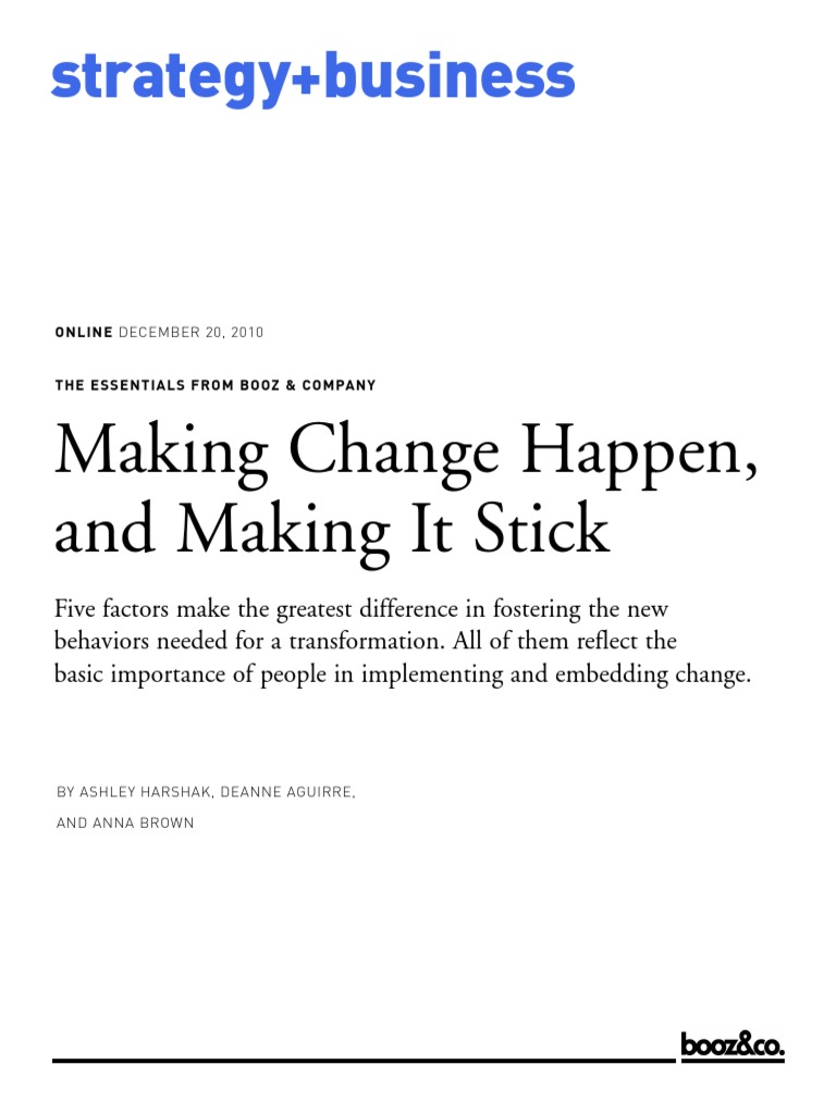 Strategy Business: Making Change Happen, and Making It Stick | PDF ...
