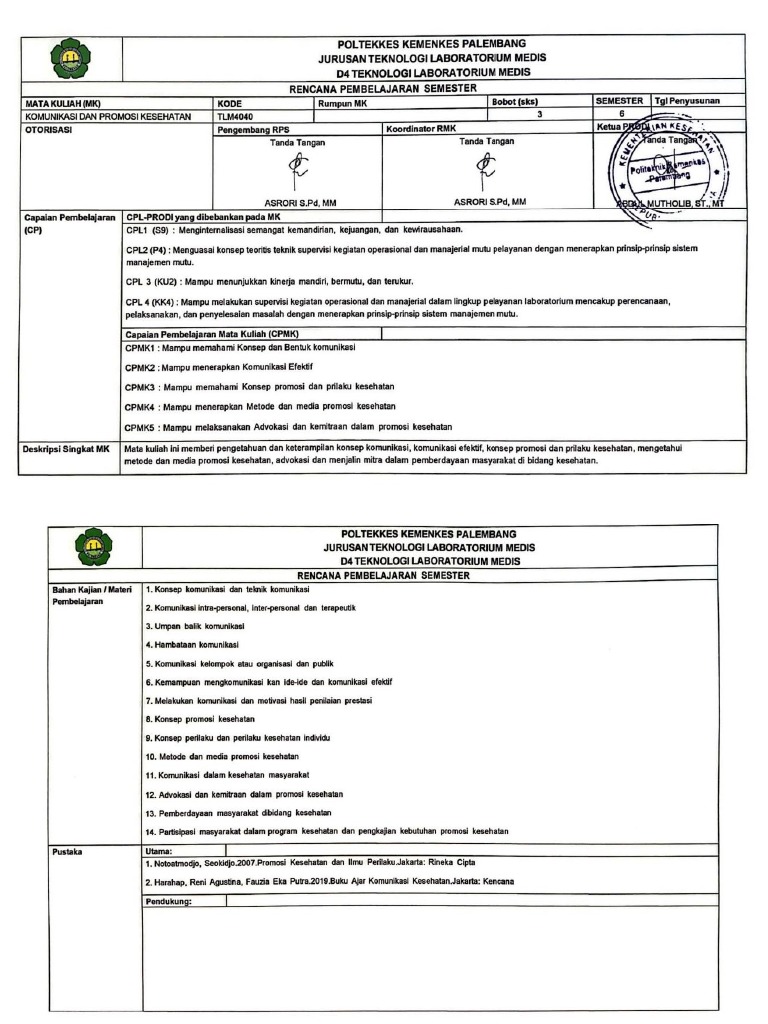 RPS Mata Kuliah Komunikasi Dan Promosi Kesehatan | PDF