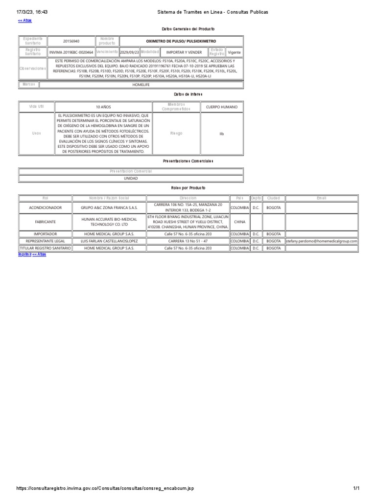 Invima Pulsoximetro Homelife | PDF | Fisiología | Enfermedades y trastornos