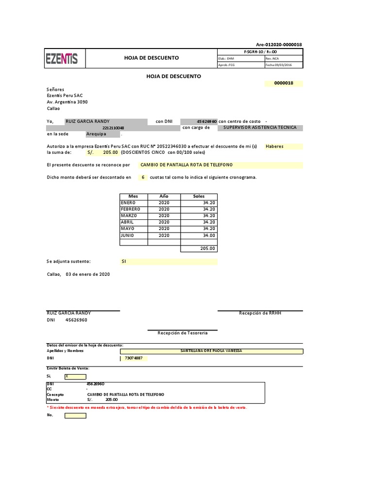 FORMATO DE DESCUENTO - Randy Ruiz | PDF