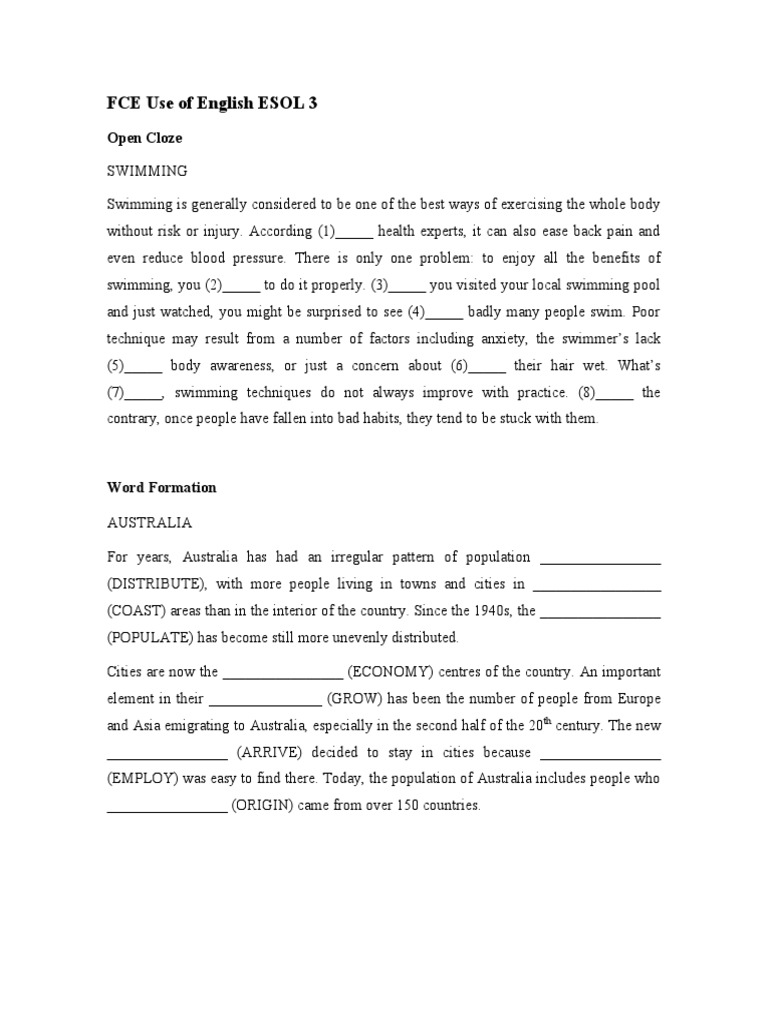 FCE Use ESOL 3 | PDF | Swimming | Clinical Medicine