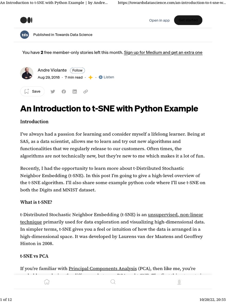 An Introduction To t-SNE With Python Example by Andre Violante Towards Data Science | PDF ...
