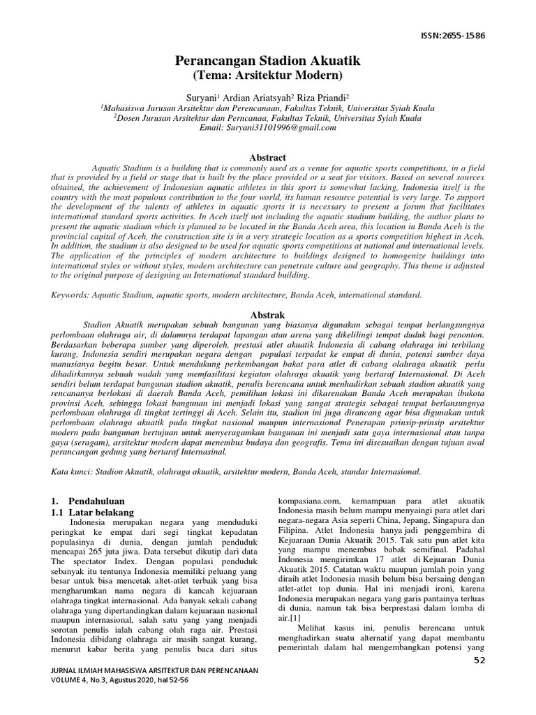 Perancangan Stadion Akuatik: (Tema: Arsitektur Modern) | PDF