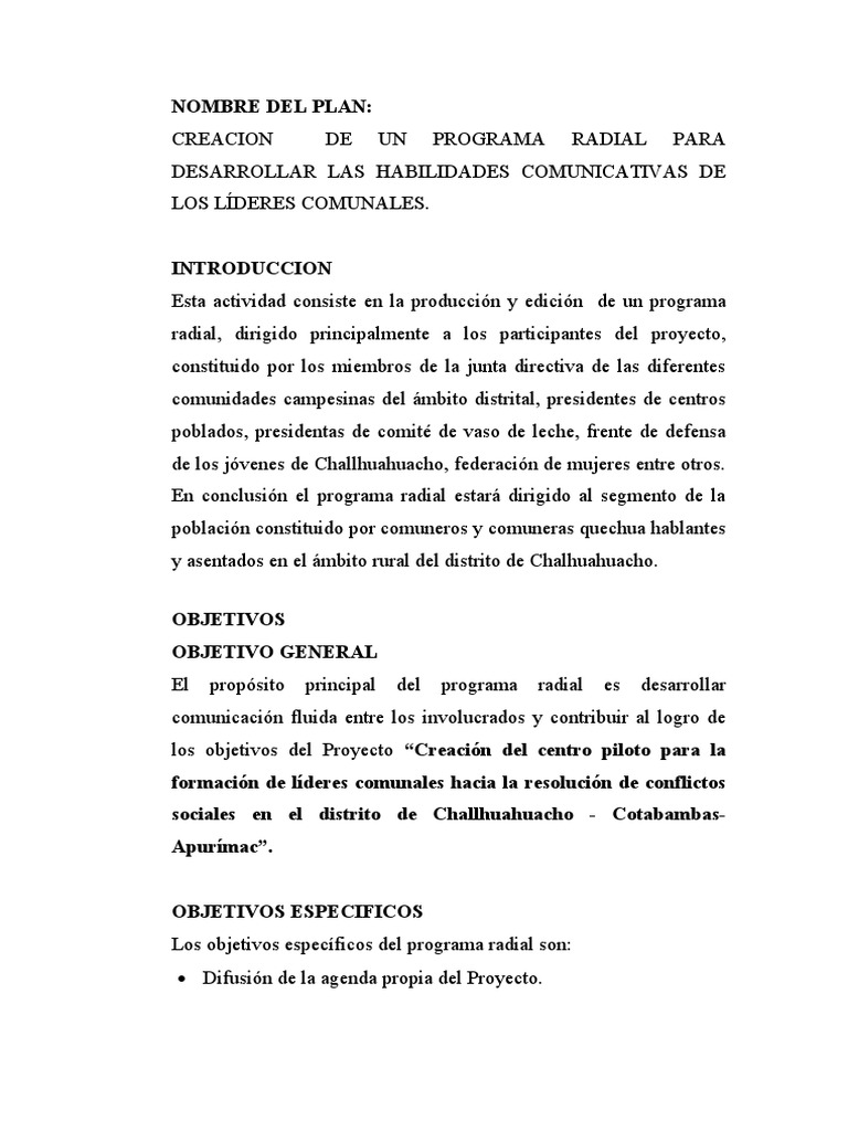 Plan de programa radial | PDF