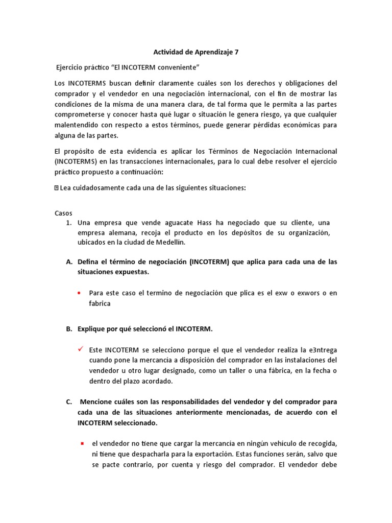 Actividad 7 Ejercicio Practico El INCOTERM Conveniente | PDF | Gestión ...
