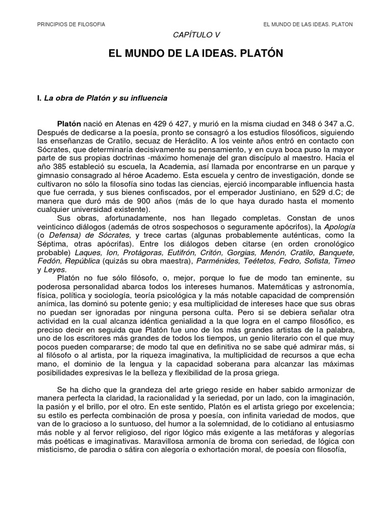 El Mundo de La Ideas. Platón | PDF | Platón | Conocimiento