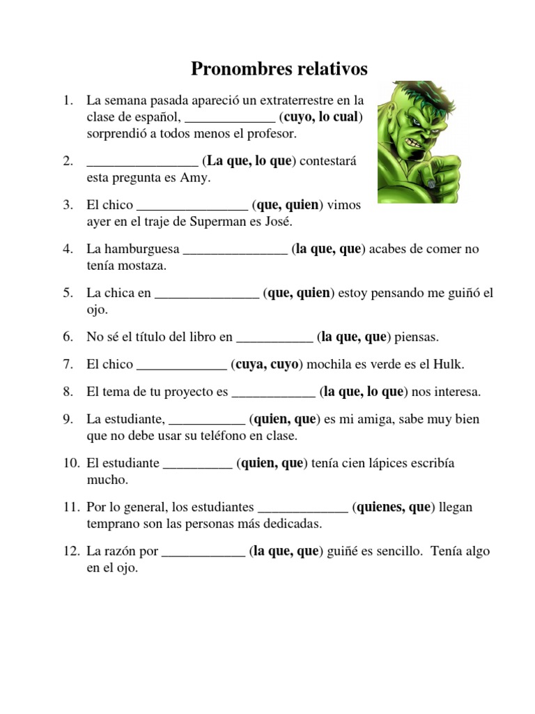 Pronombres Relativos | PDF | Artes del Lenguaje y Comunicación