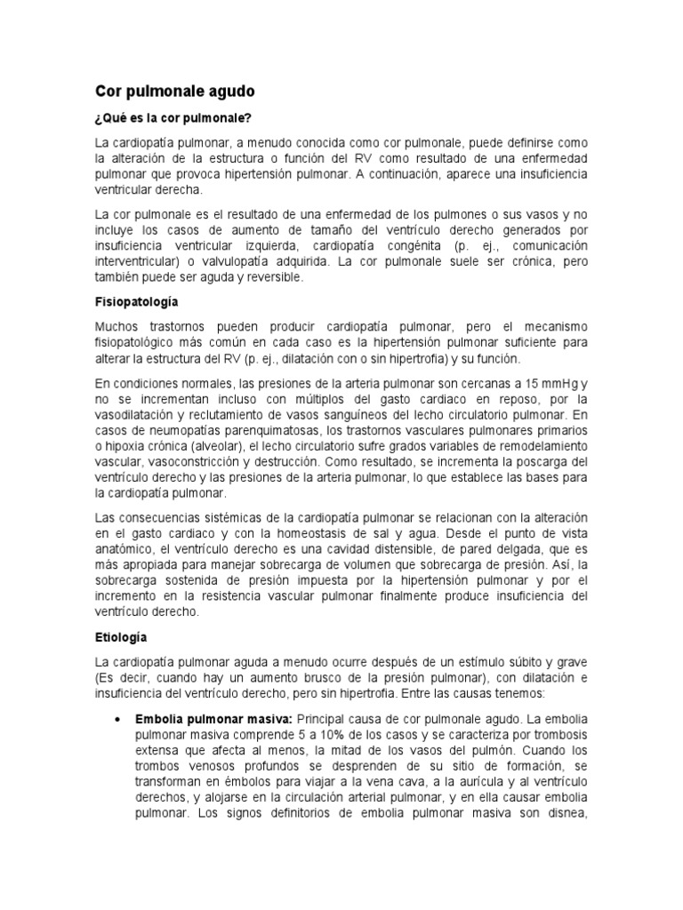 Cor Pulmonale Agudo: Causas y Síntomas | PDF | Embolia | Medicina CLINICA
