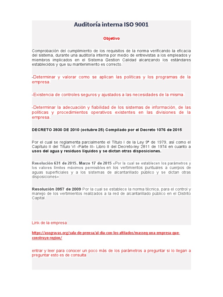 Auditoría Interna ISO 9001: Requisitos y Proceso | PDF | Auditoría ...