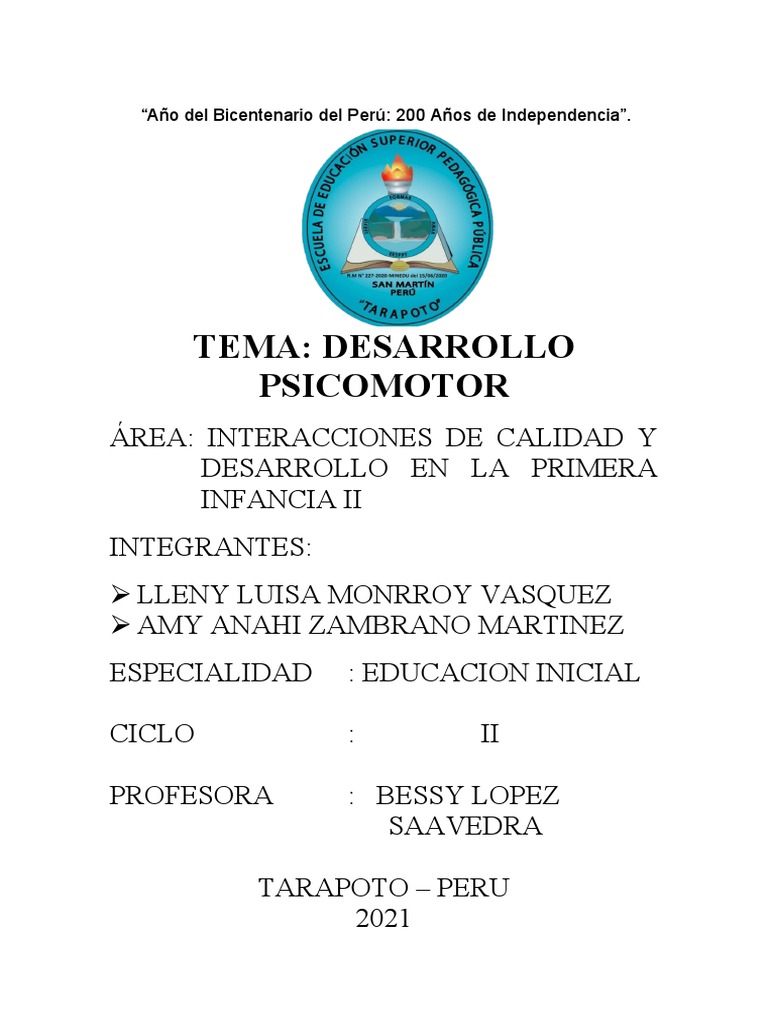 Lleny DESARROLLO PSICOMOTOR | PDF | Aprendizaje | Cognición