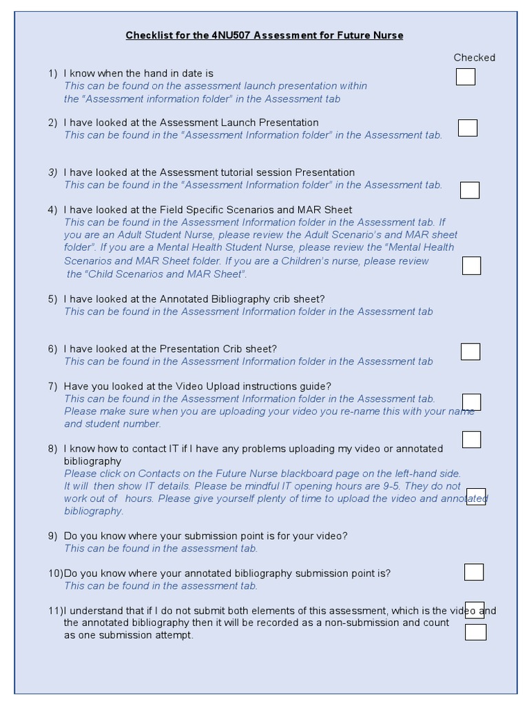 Assessment Checklist | PDF