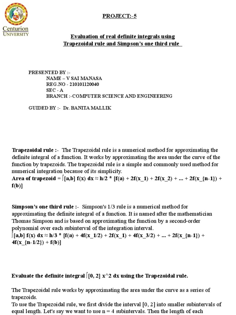 Trapezoidal Simpson's Rule | PDF | Integral | Interval (Mathematics)