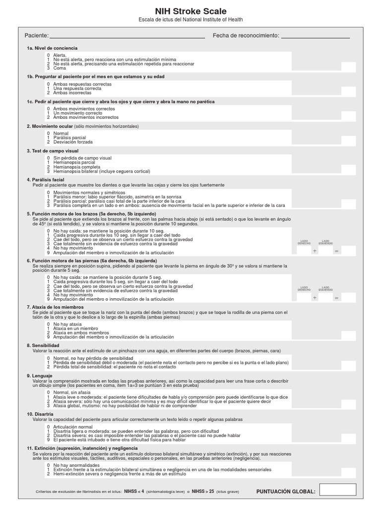 Escala NIHSS | Descargar gratis PDF | Afasia | Desórdenes neurológicos