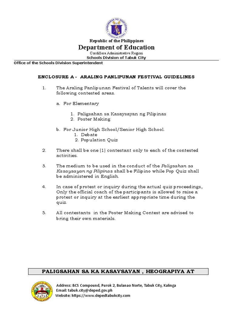 Guidelines for the Araling Panlipunan Festival of Talents in Tabuk City ...