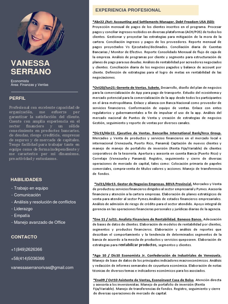 CV Vanessa Serrano Oct22 | PDF | Bancos | Portafolio (Finanzas)