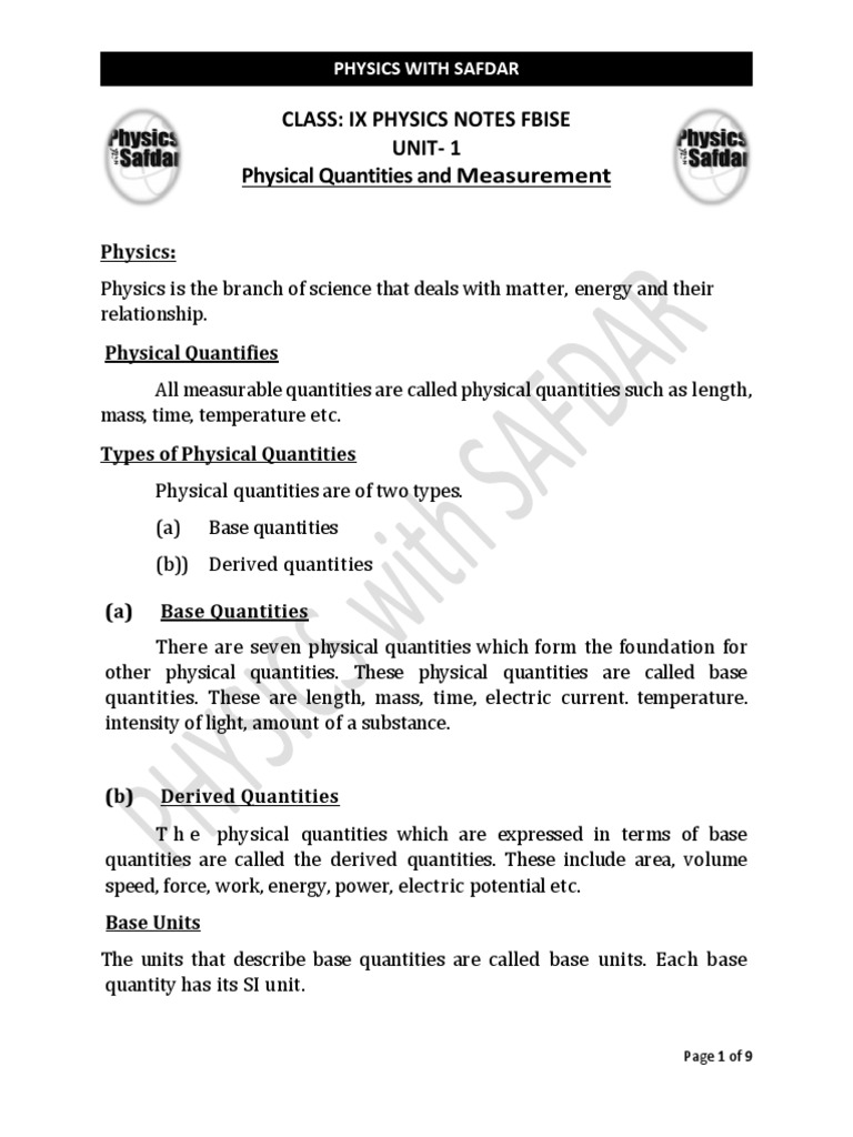 UNIT1 Physical Quantities & Measurements NOTES | PDF | Significant ...