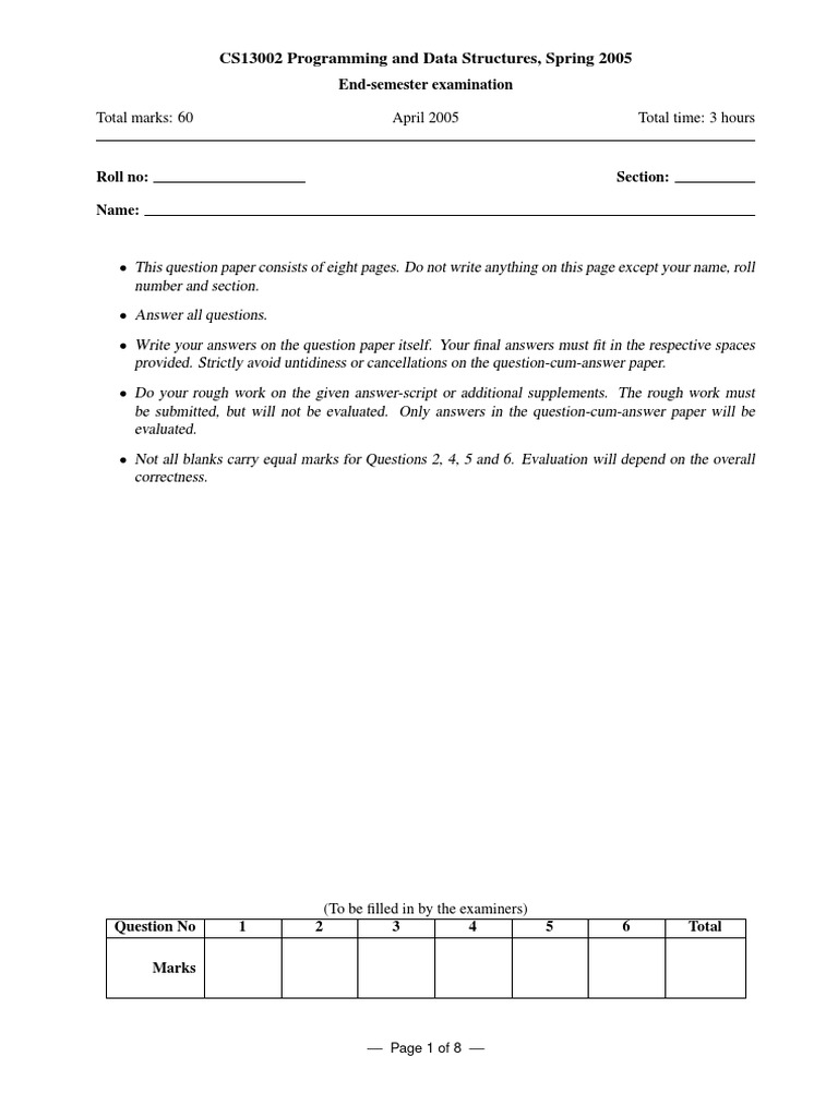 Questions Endsem Pdf Pointer Computer Programming Integer Computer Science