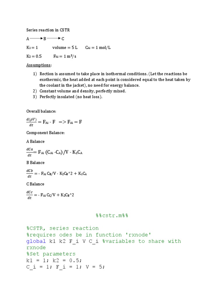 CSTR Matlab | PDF | Science & Mathematics | Technology & Engineering