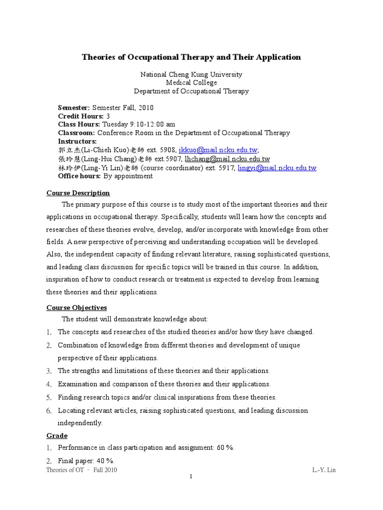 Theories of Occupational Therapy and Their Application | PDF ...