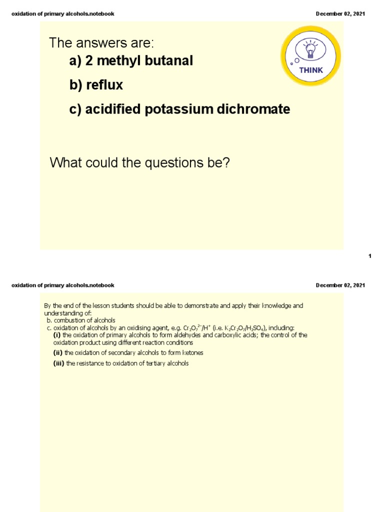 Oxidation of Primary Alcohols Slides | PDF | Functional Group | Chemistry