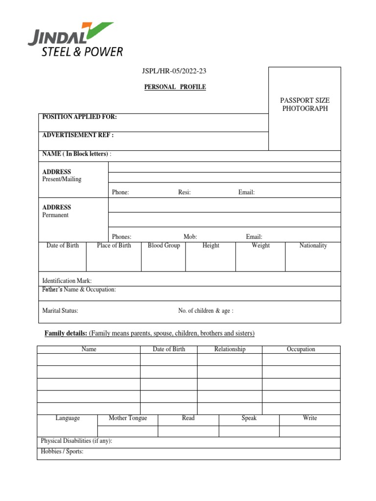 JSPL Application Form | PDF | Employment | Business