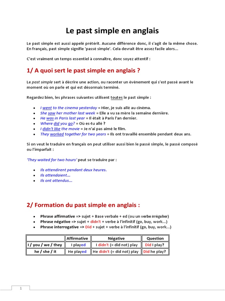Les Temps en Anglais (6) - Preterit Past Simple (I Did, I Was, I Went ...