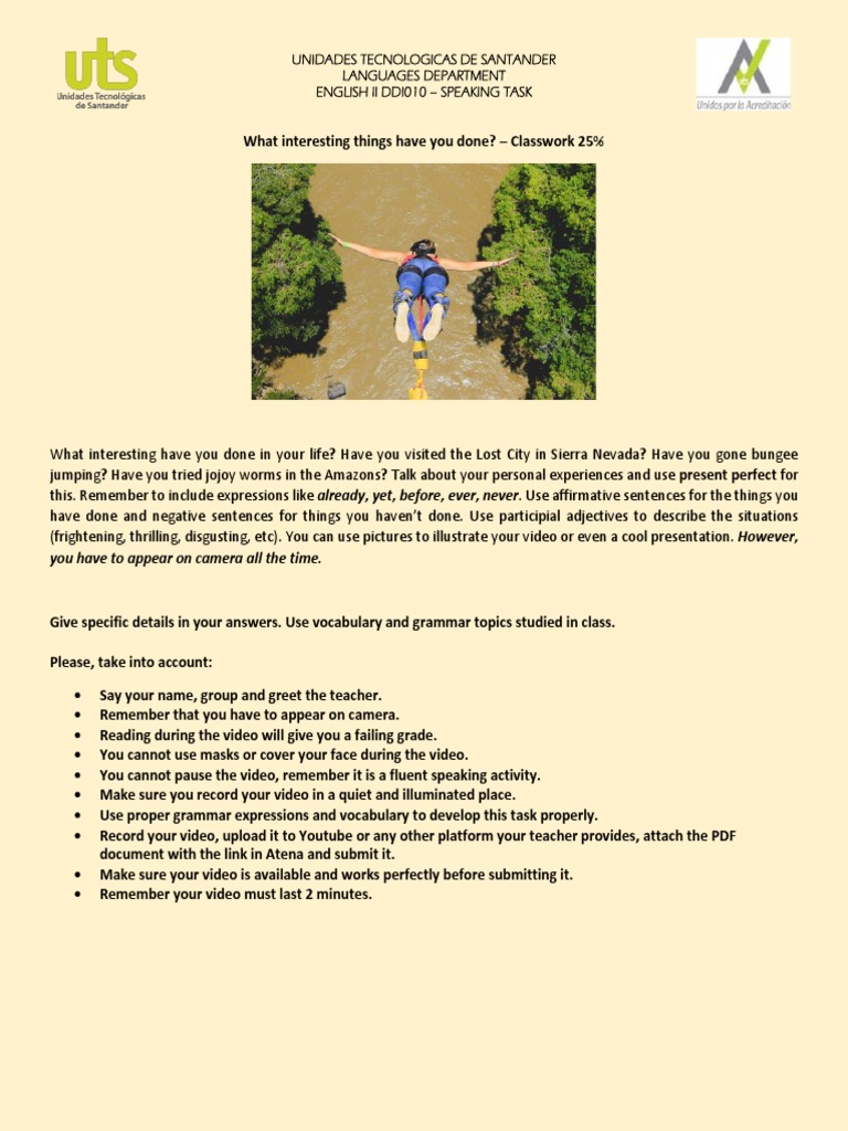 What Interesting Things Have You Done? - Classwork 25% | PDF ...
