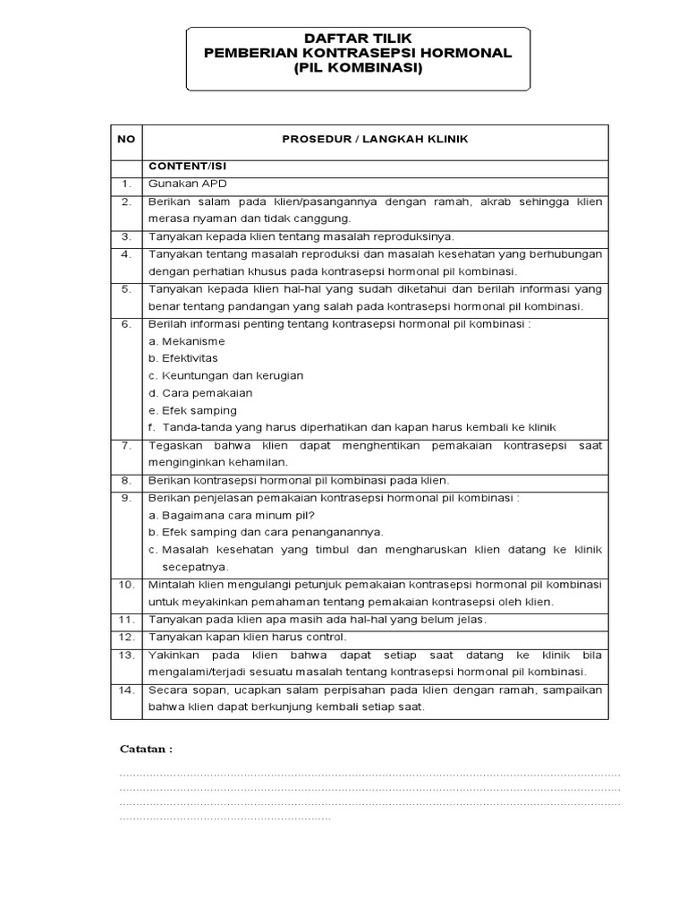 Daftar Tilik KB Pil | PDF