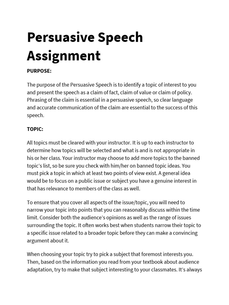 Persuasive Speech Assignment | PDF | Rhetoric | Citation