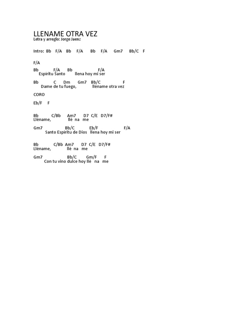 Llename Otra Vez: Letra y Arreglo: Jorge Jaenz | PDF