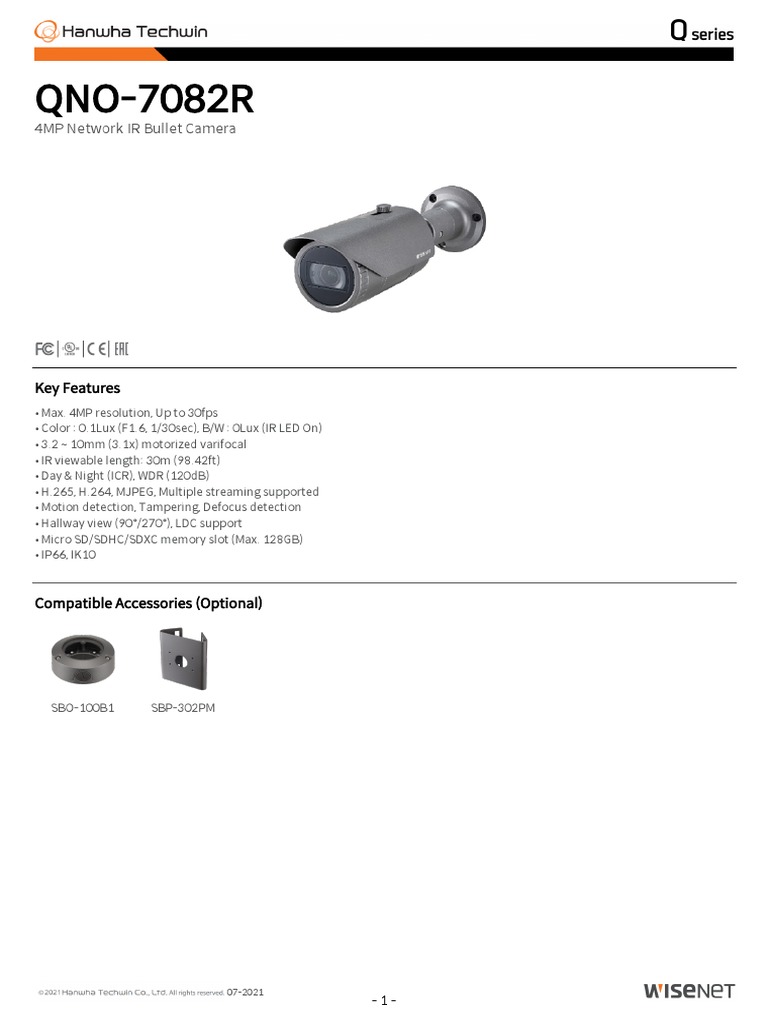 QNO-7082R 4MP IR Bullet Camera Specs | PDF | Streaming Media | Zoom Lens