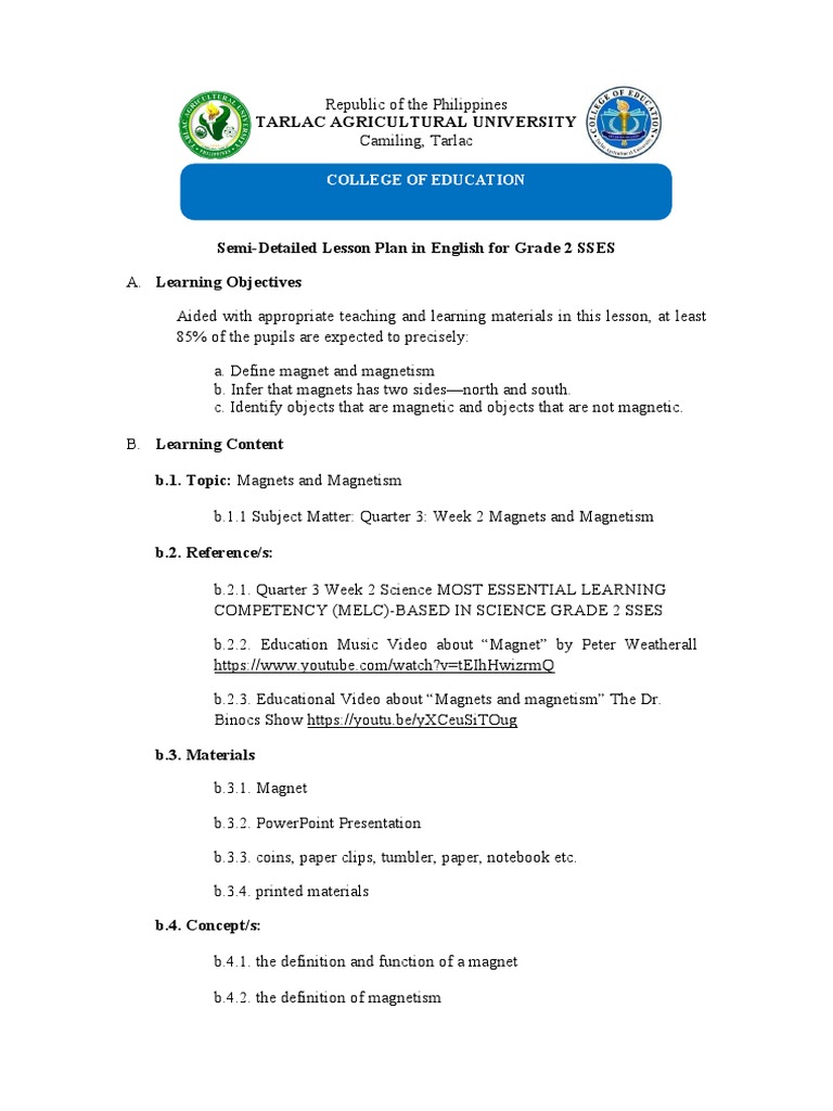 Grade 2 Magnetism Lesson Plan | PDF | Compass | Magnet