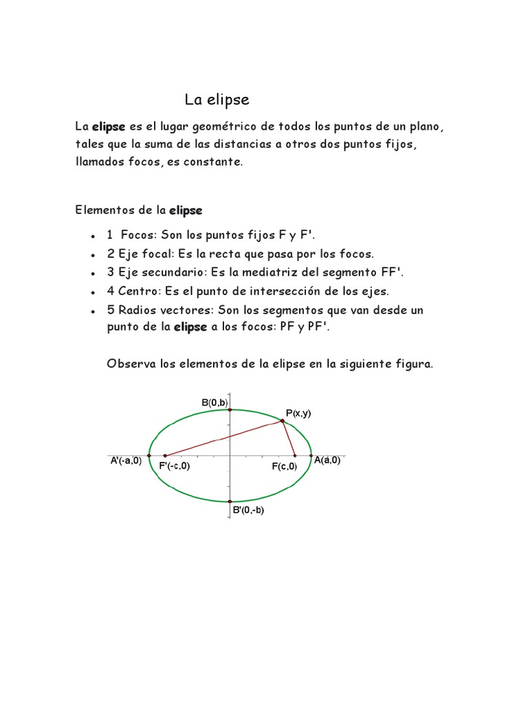 La Elipse. Elementos y Ecuaciones | PDF | Elipse | Sistema de ...