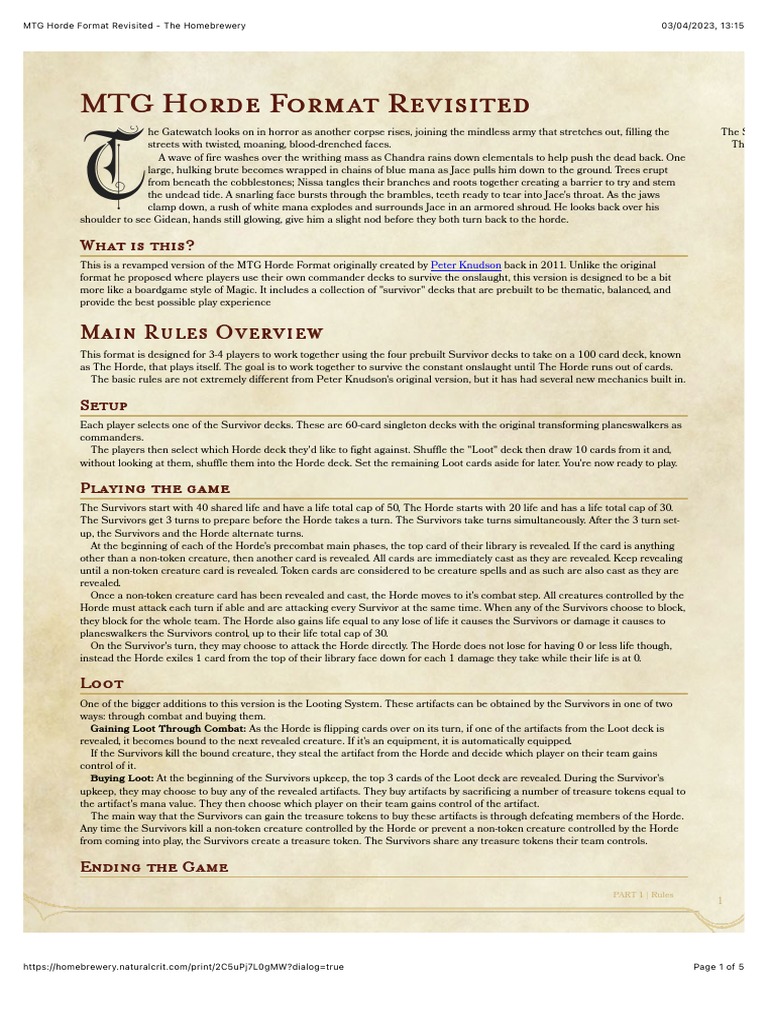 MTG Horde Format Revisited - The Homebrewery | PDF