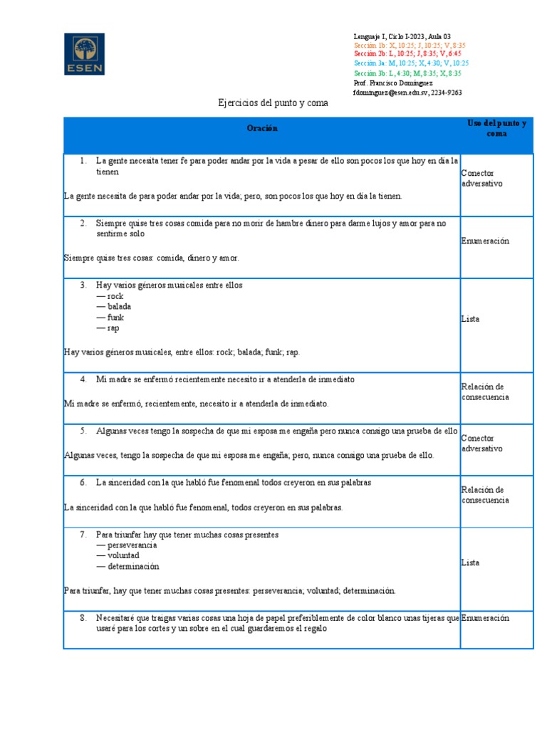 Uso del punto y coma en oraciones complejas | PDF